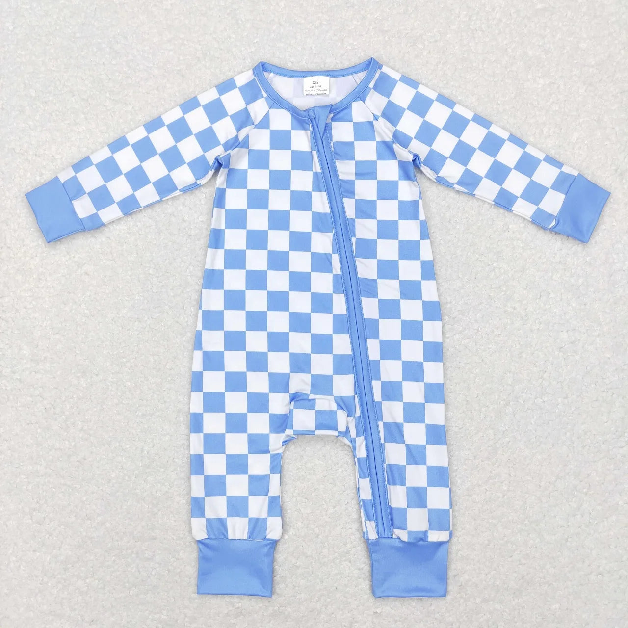 Checkered Zippered Onesie in Sky Blue – The Neutral Newborn