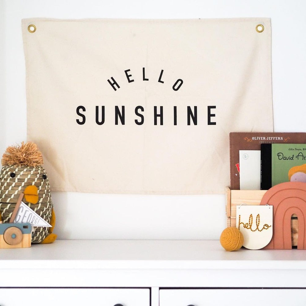 Hello Sunshine Canvas Nursery Flag – The Neutral Newborn